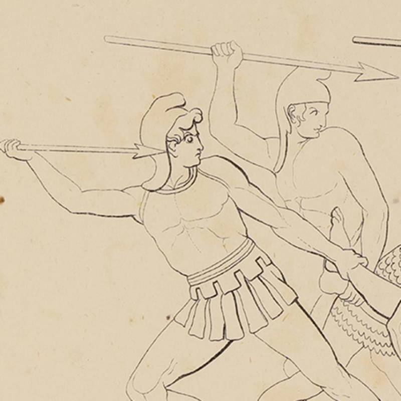 Los griegos y los troyanos combaten alrededor del cuerpo de Patroclo ...